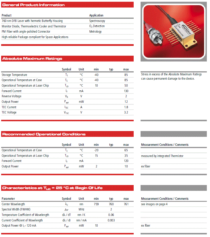 GaAs Semiconductor Laser Diode with integrated grating structure 760 nm ...
