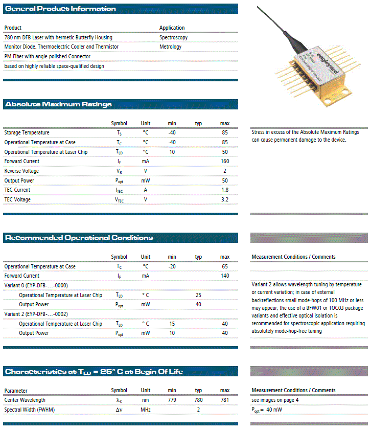 SINGLE FREQUENCY LASER DIODES Distributed Feedback Laser 780 nm DFB ...