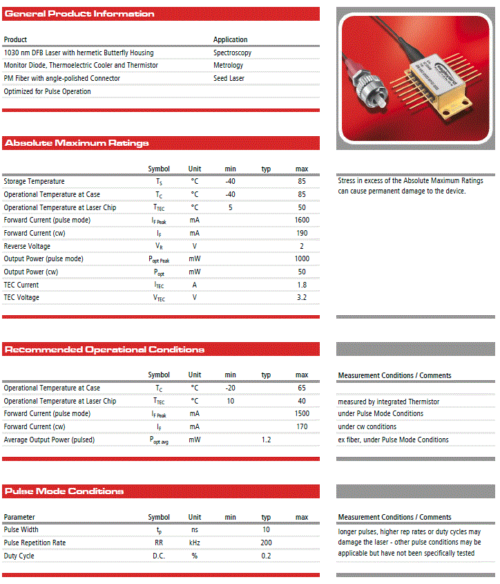 GaAs Semiconductor Laser Diode with integrated grating structure 1030 ...