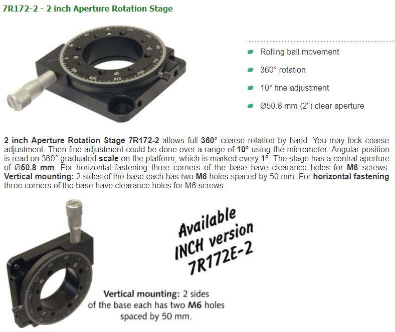 7R172-2 - 2 inch Aperture Rotation Stage - (주)비엠레이저솔루션