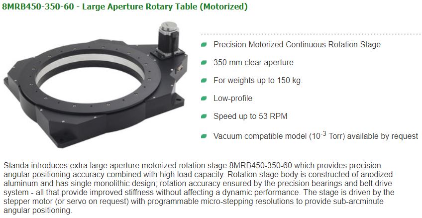 8MRB450-350-60 - Large Aperture Rotary Table (Motorized) - (주)비엠레이저솔루션