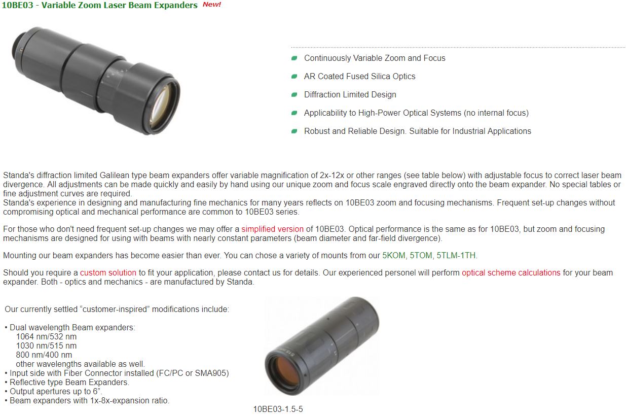 10BE03 - Variable Zoom Laser Beam Expanders - (주)비엠레이저솔루션