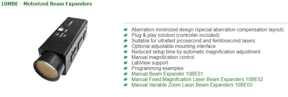 10MBE - Motorized Beam Expanders - (주)비엠레이저솔루션