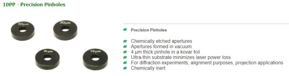 10PP - Precision Pinholes - (주)비엠레이저솔루션